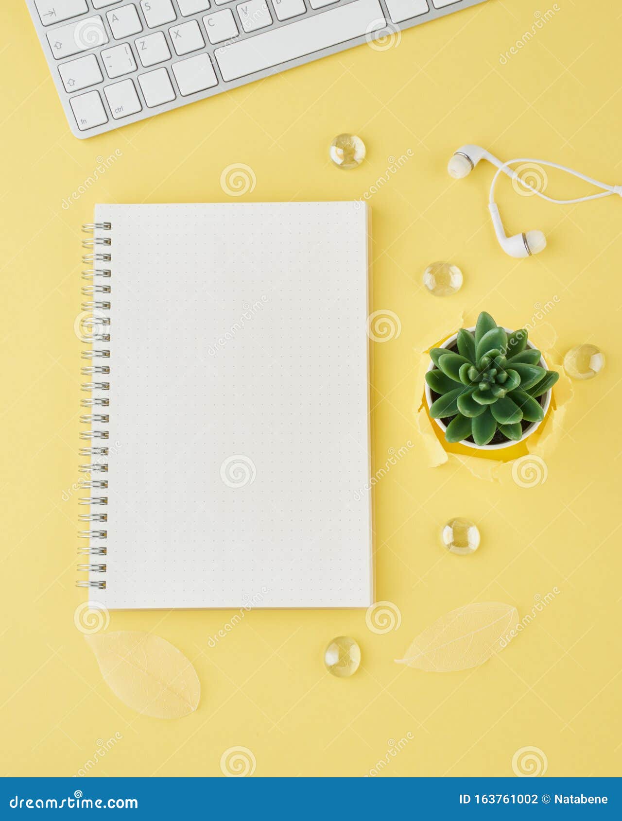 Blank Notepad Page in Bullet Journal on Bright Yellow Office Desktop ...