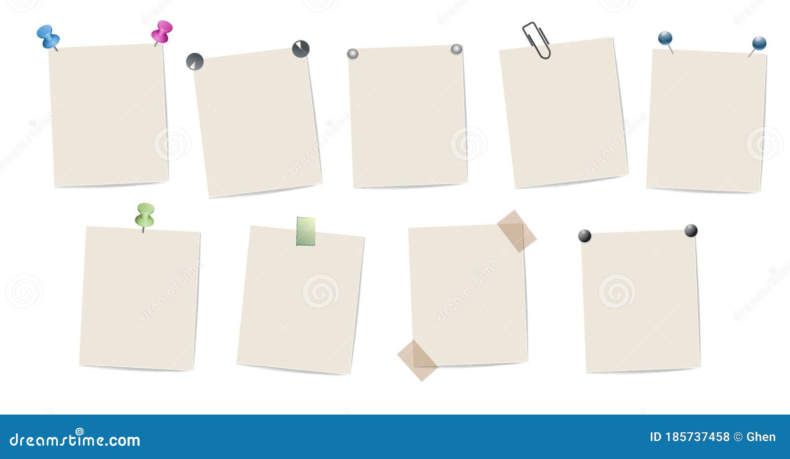 Blank Notepad Pages Items Various Pins. Graphic Design Elements Stock ...