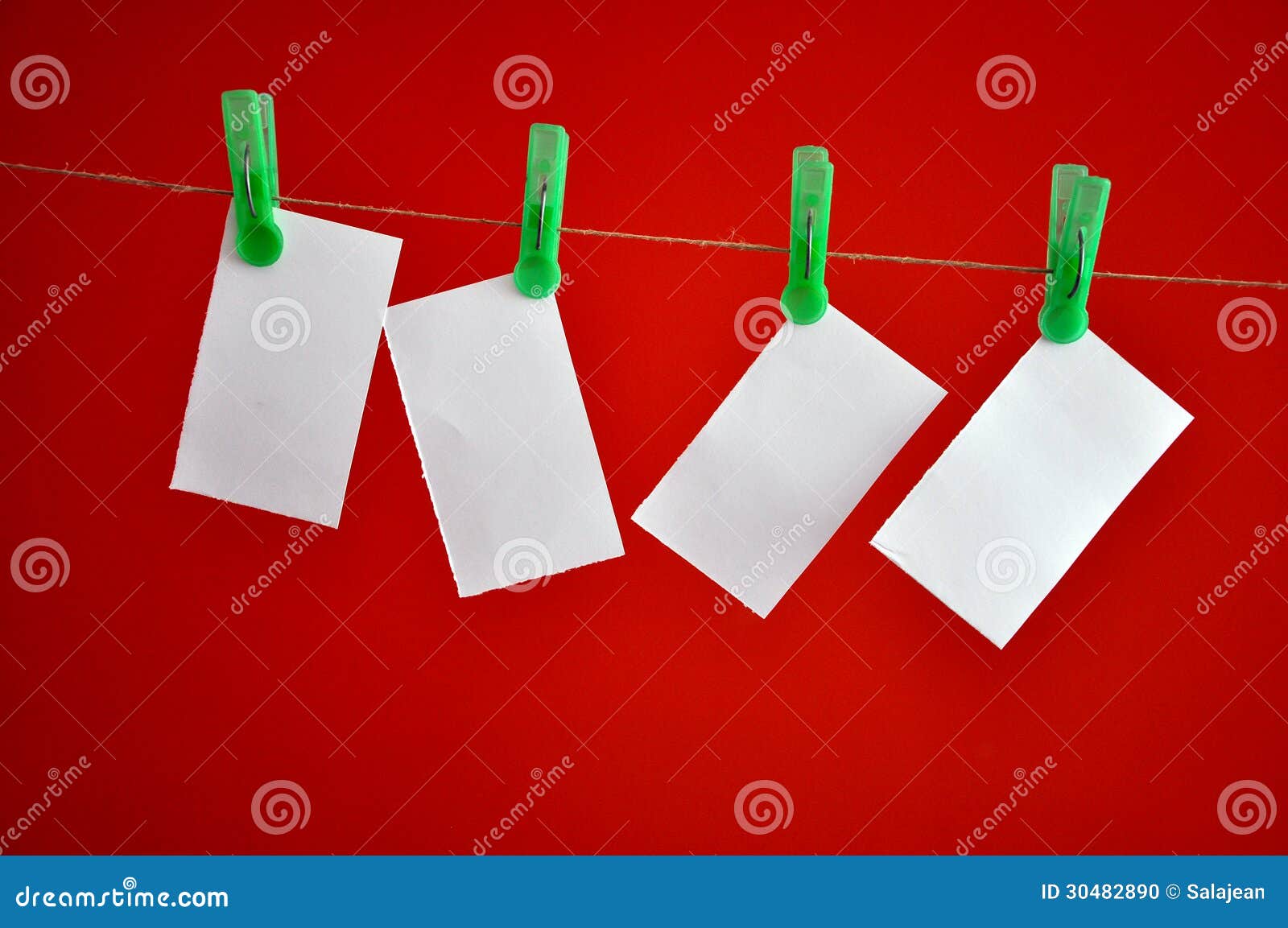 Blank Notes Hanging Clipped on Red Background Stock Photo - Image of ...