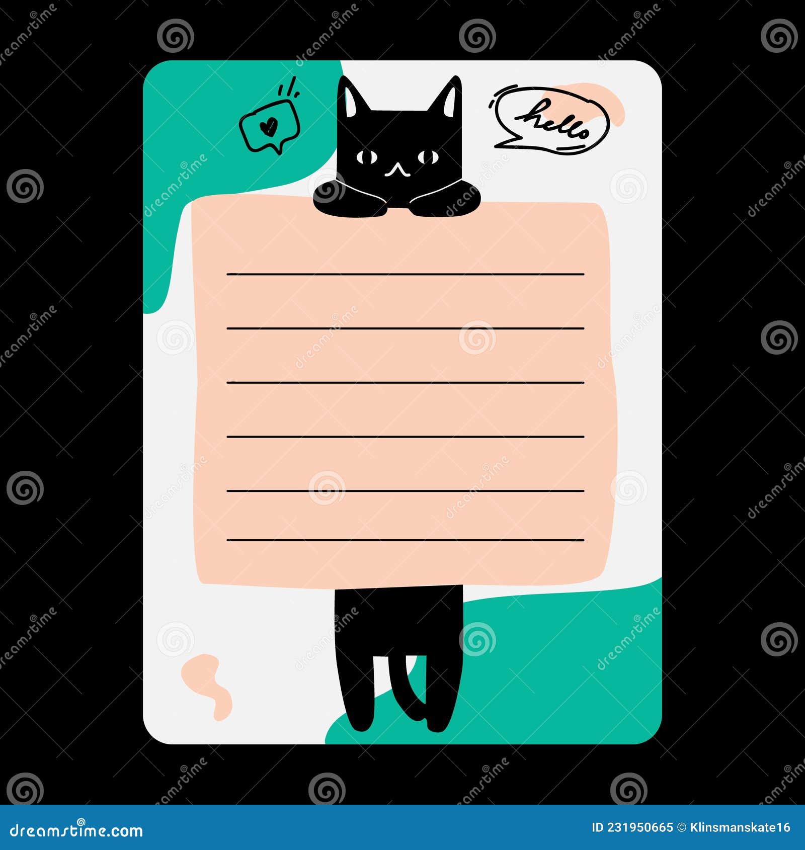 Blank Notes Paper with Cute Black Cat Design Stock Vector ...