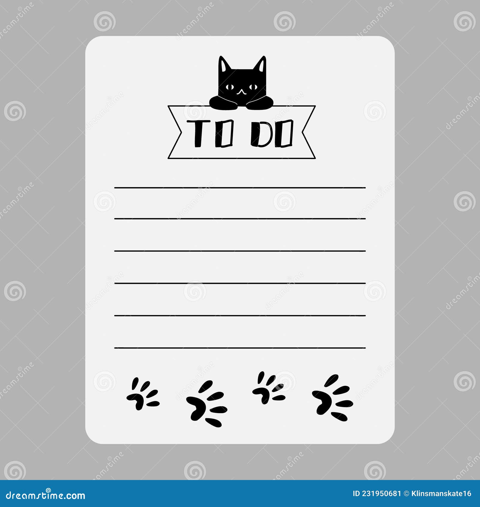 Blank Notes Paper with Cute Silhouette Cat Stock Vector - Illustration ...