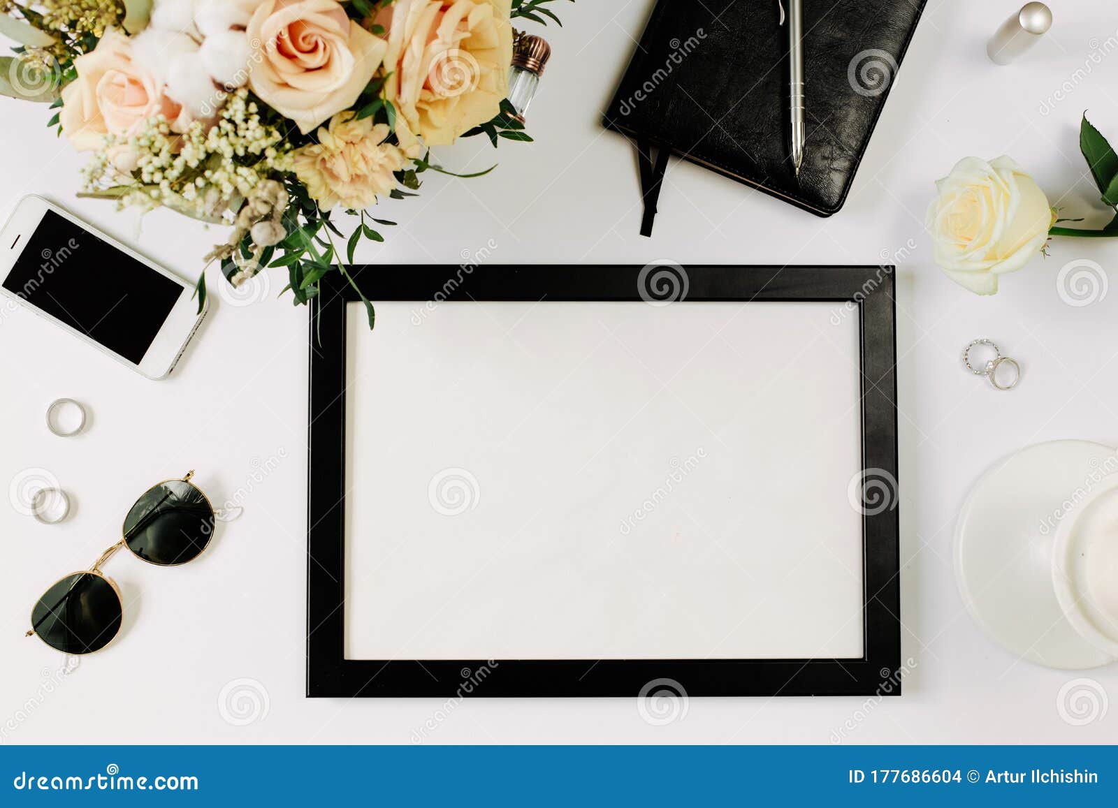 Blank Notice Card with Copy Space in Flat Lay Style. Invitation ...