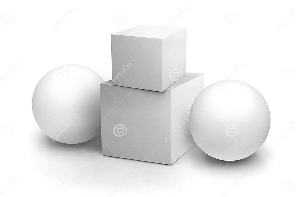 Blank Objects Composition Mockup. White Cube and Sphere. Isolated ...