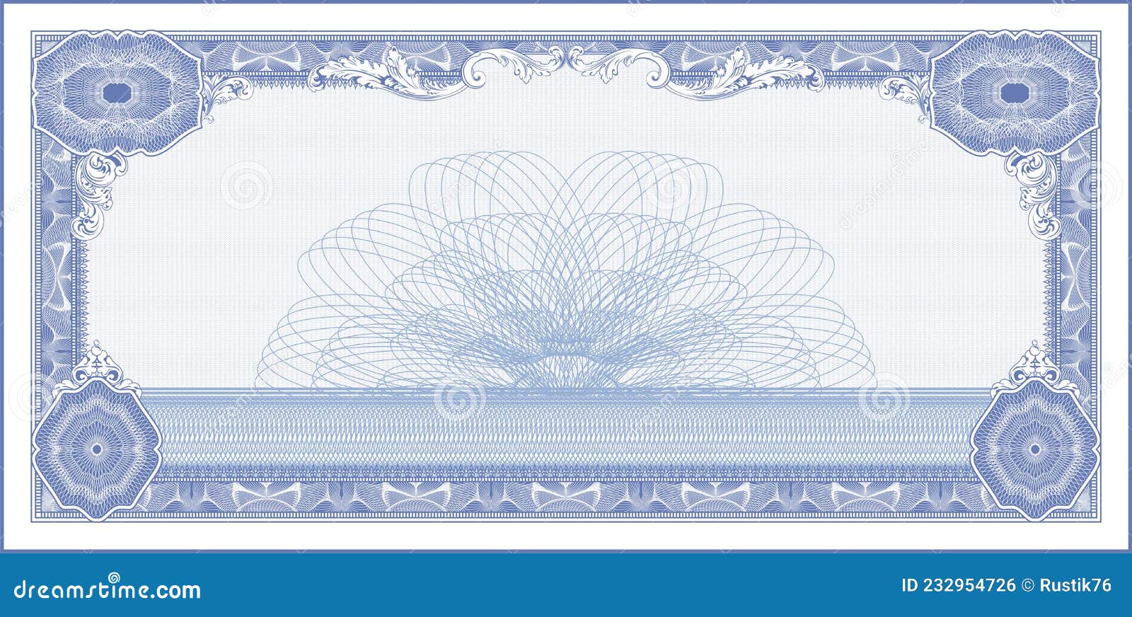 Blank for an Old Banknote with an Unoccupied Space Blue Stock ...