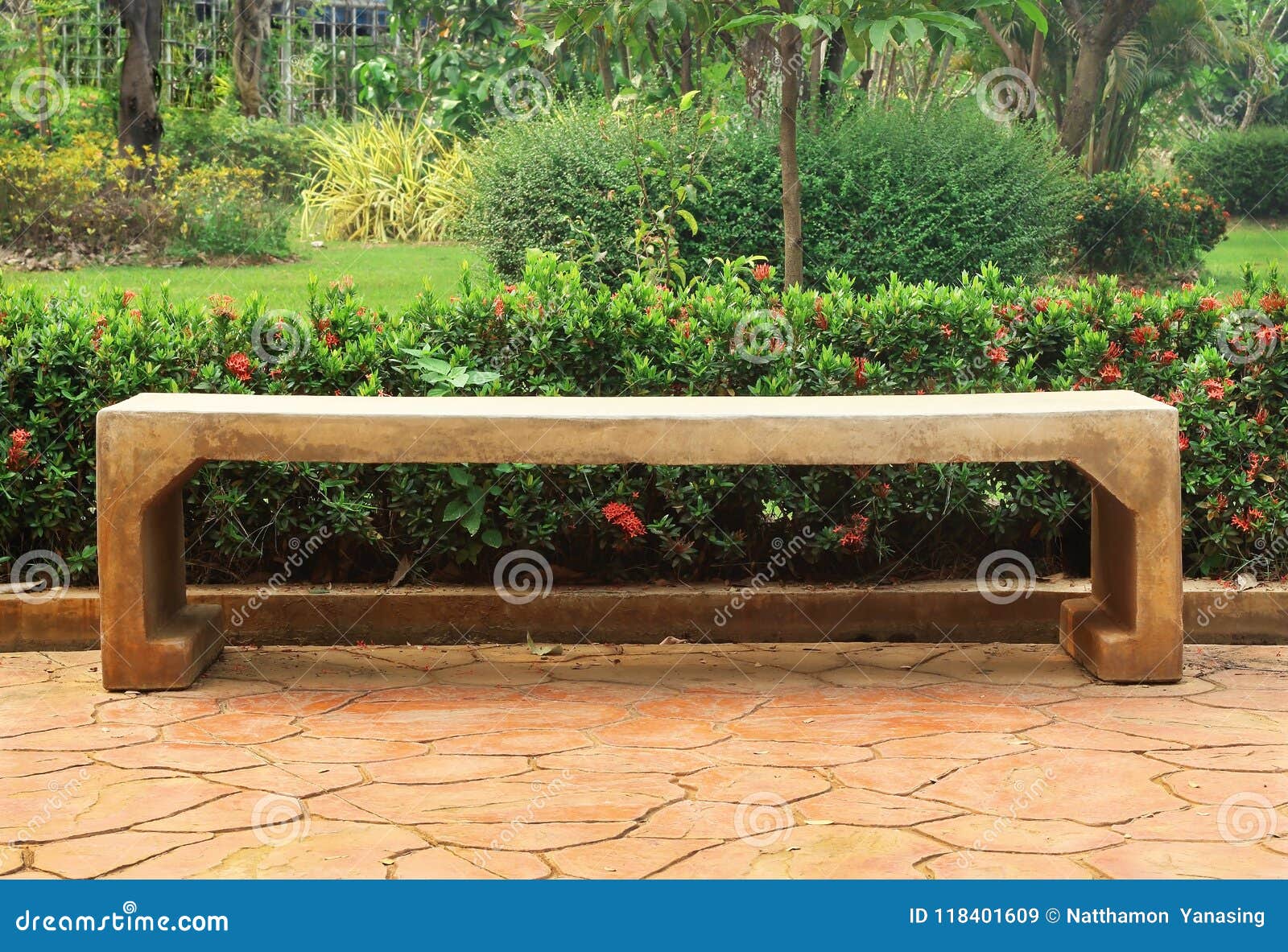 Blank Old Concrete Bench in the Public Park Stock Image - Image of ...