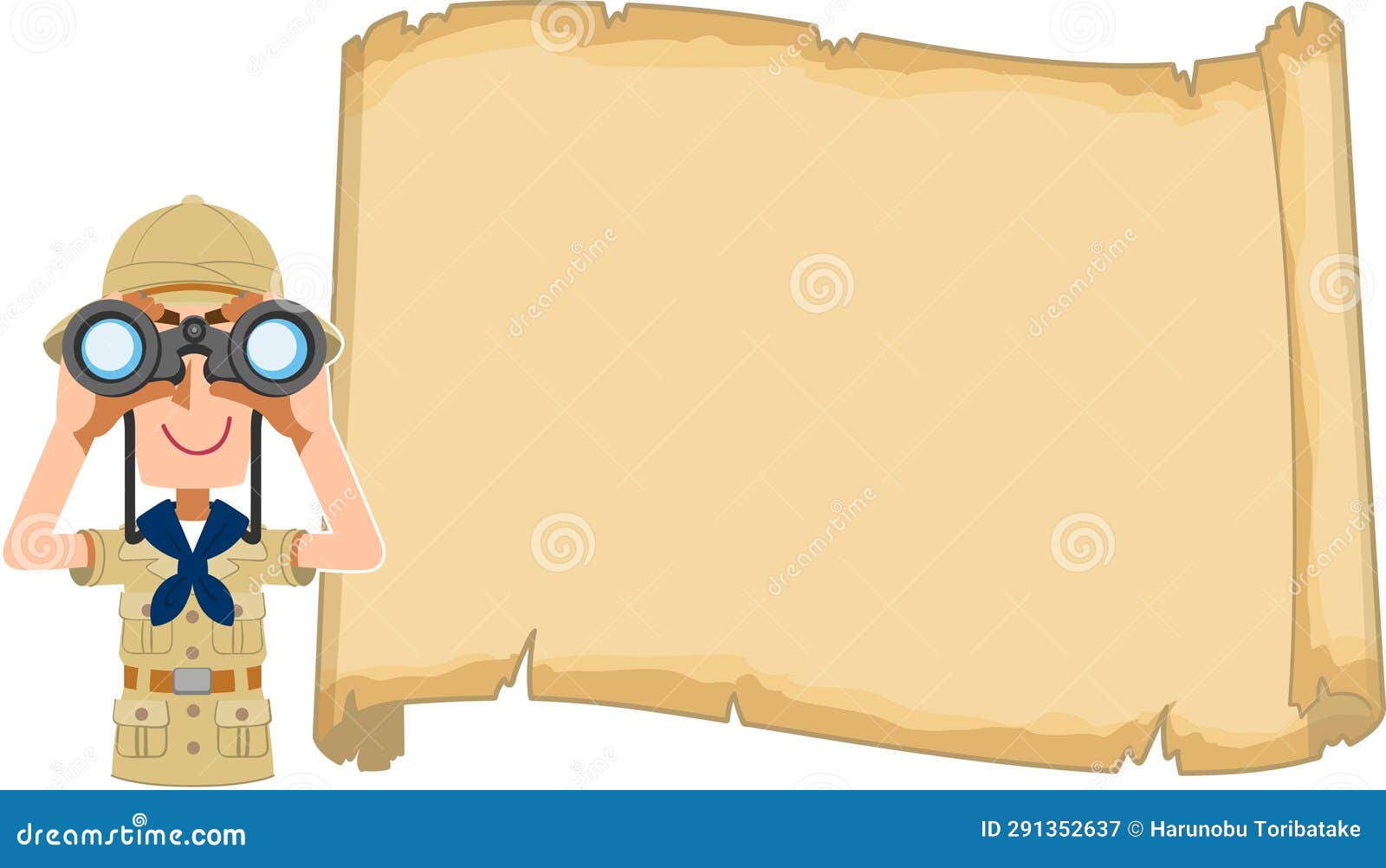 A Blank Old Map and an Explorer Looking through Binoculars Stock Vector ...