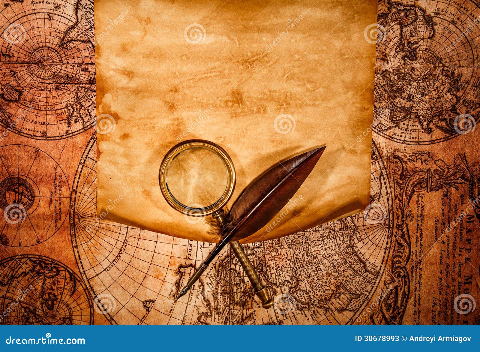Blank Old Paper Against the Background of an Ancient Map Stock Image ...