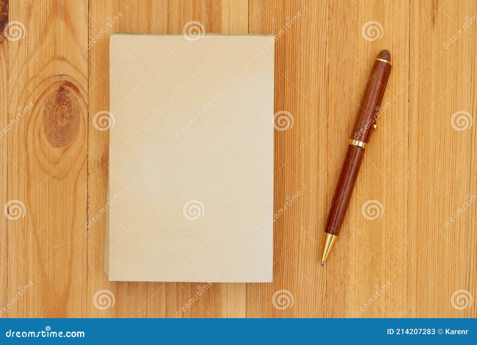 Blank Old Paper Notepad with Pen on Wood Desk Stock Image - Image of ...