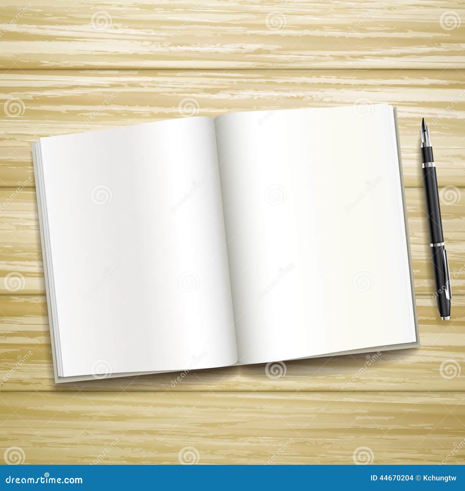 Blank Open Book Over Wooden Desk Stock Vector - Illustration of ...