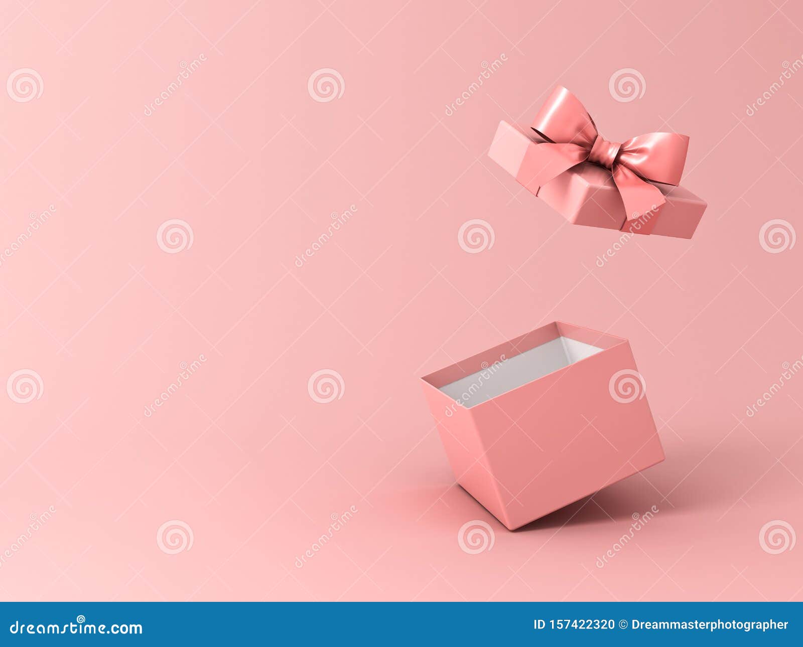 Blank Open Gift Box or Present Box with Pink Ribbon Bow Isolated on ...