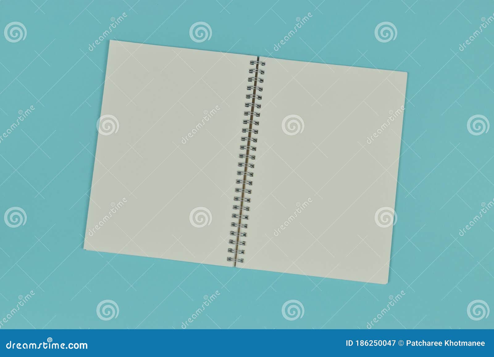 Blank Open Notebook on Blue Background. Stock Image - Image of copy ...
