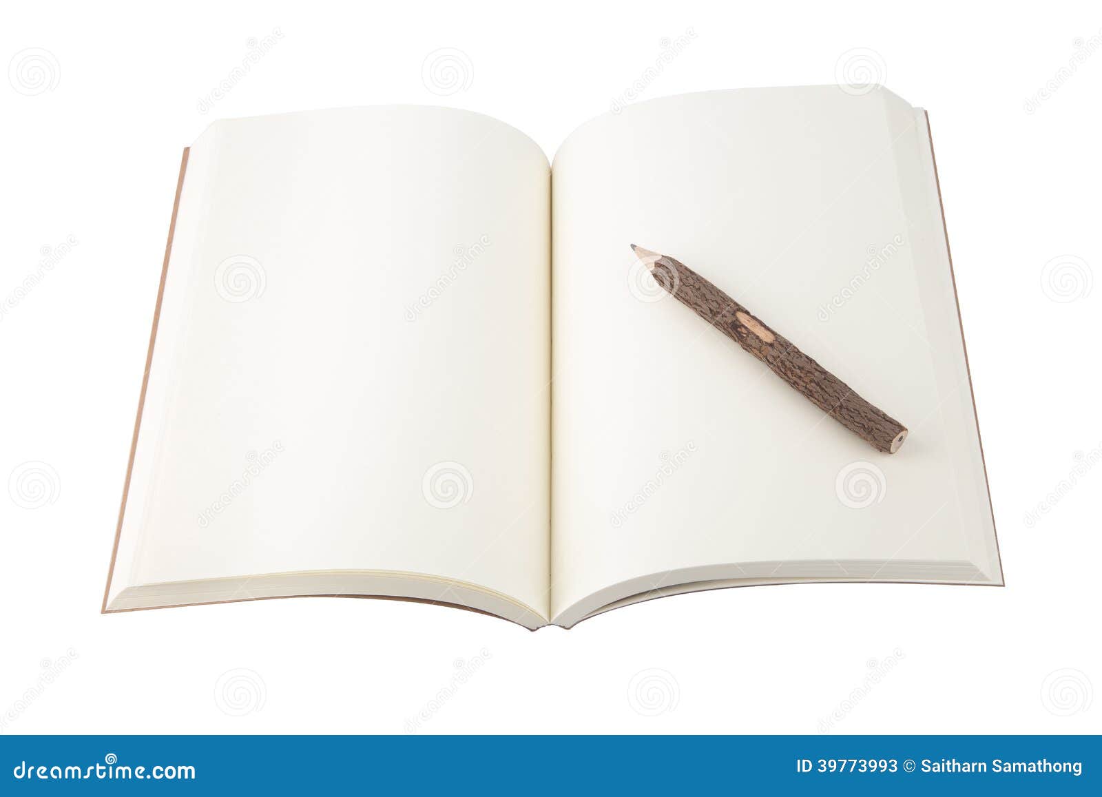 Blank Open Notebook and Pencil on White Background. Stock Image - Image ...