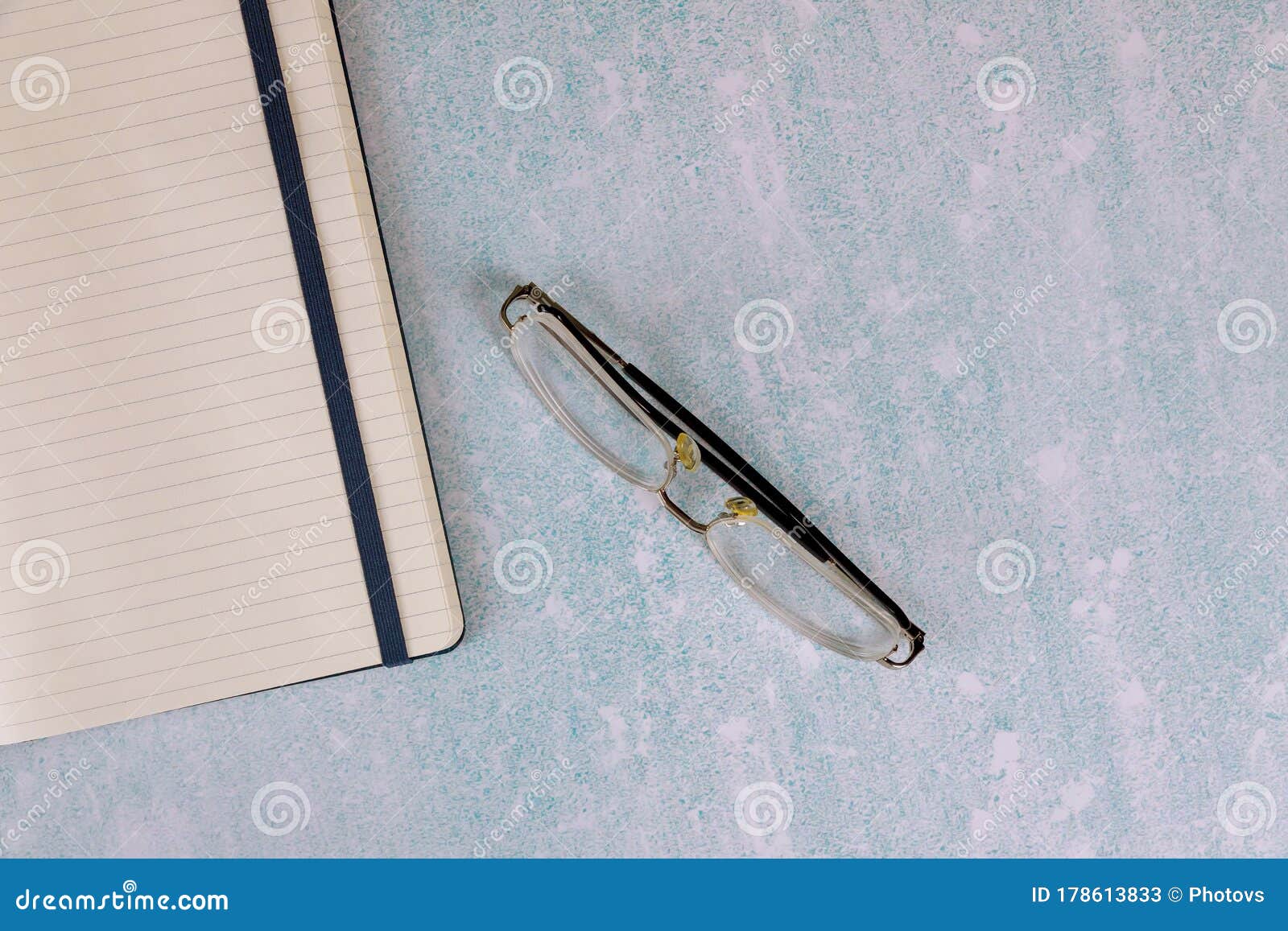 Blank Open Notepad on Eye Glasses in Office Table Stock Image - Image ...