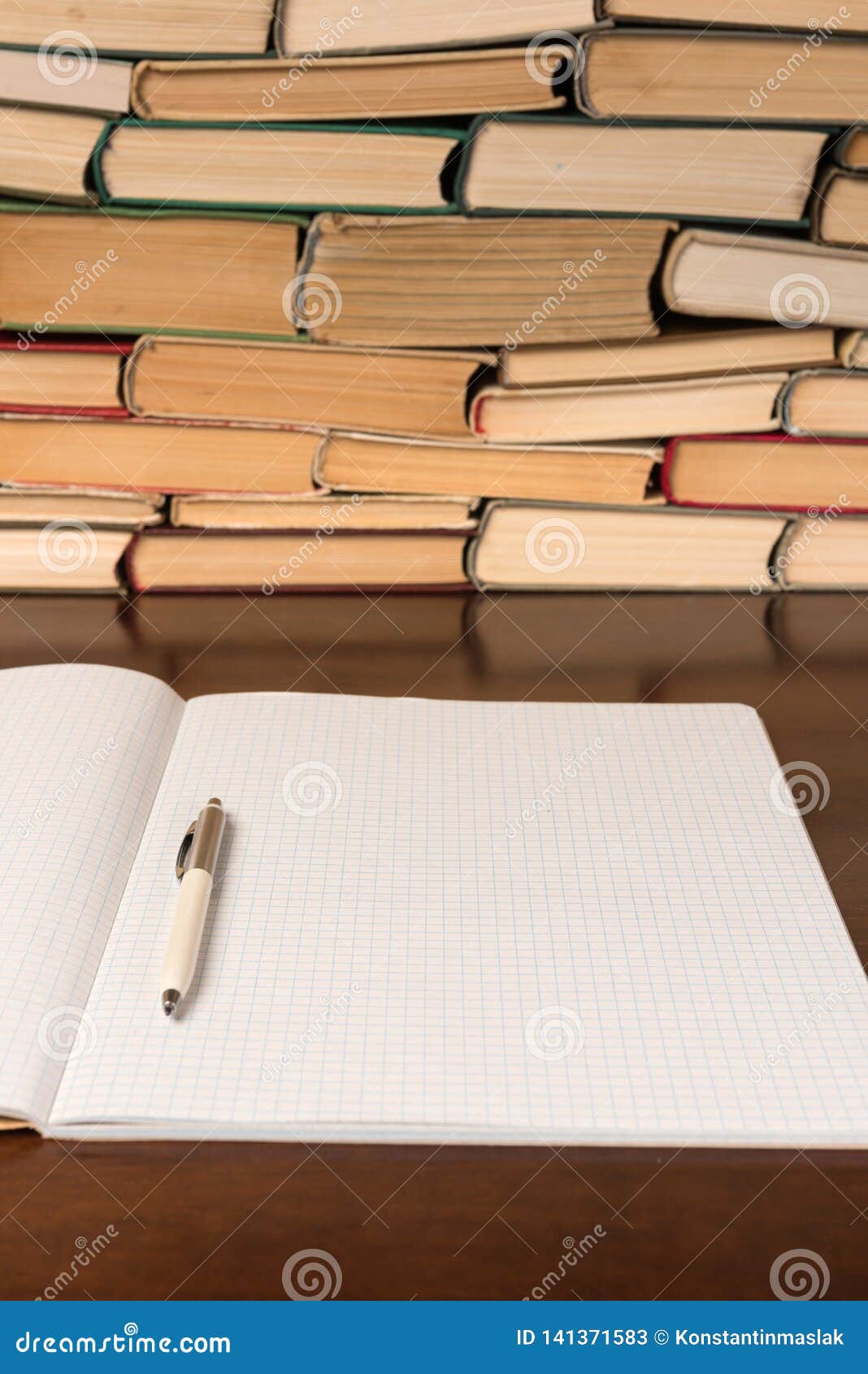 Blank Notepad on the Table with Books Stock Image - Image of desk ...