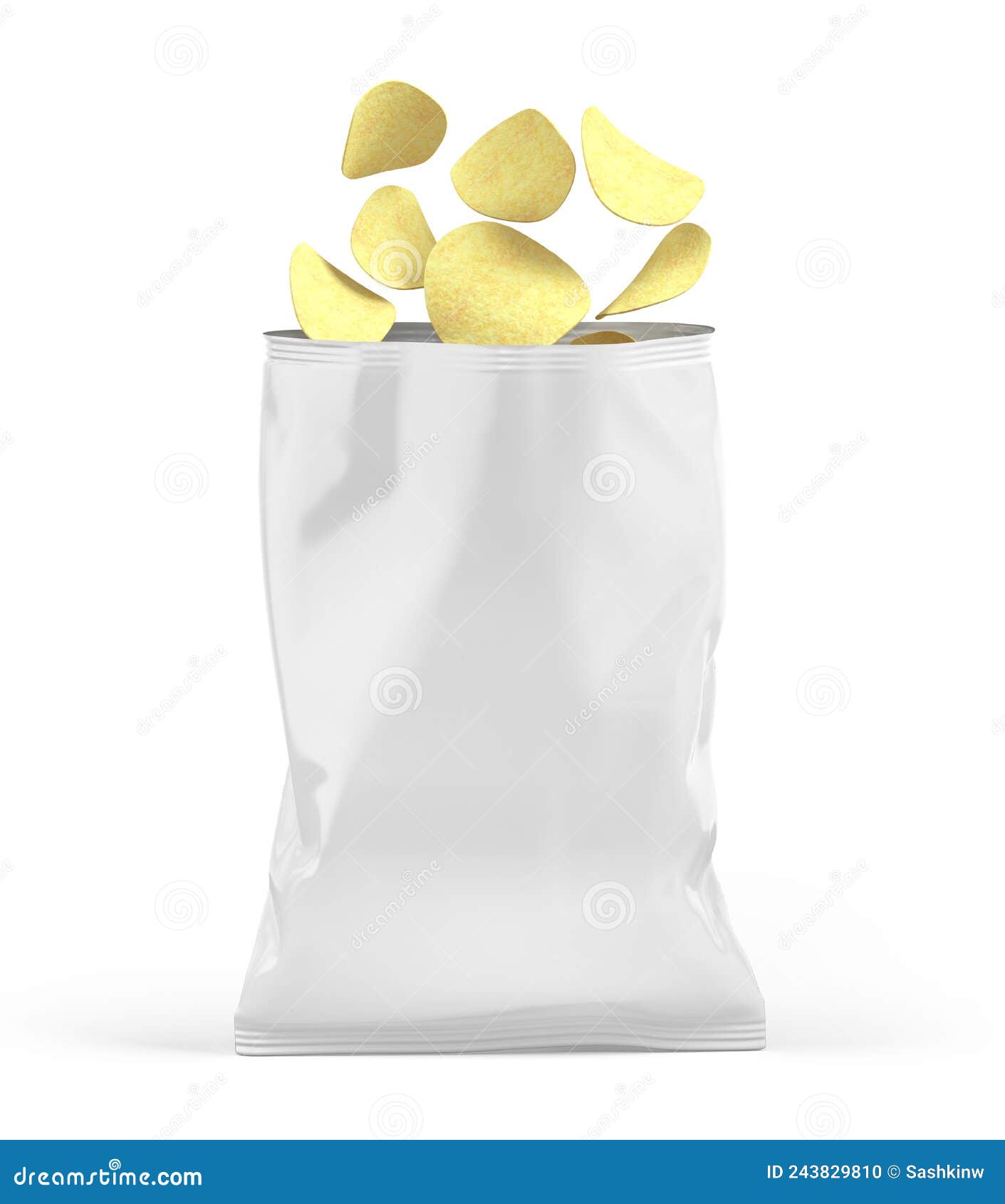 Blank Open Snack White Package Bag. Chips Packaging Isolated on White ...