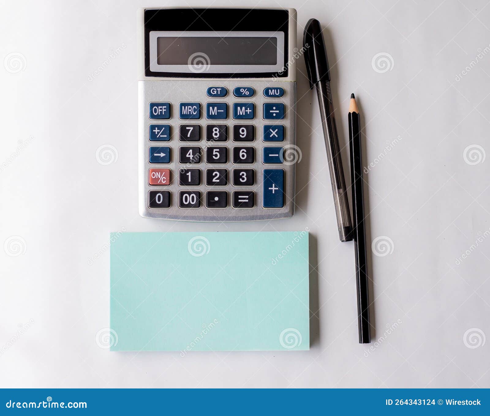 Blank Open Spiral Notebook with a Calculator and a Pen on Table. Stock ...