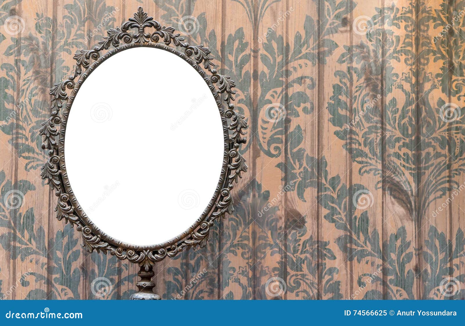 Blank Oval Mirror on Vintage Wall Stock Image - Image of detail ...