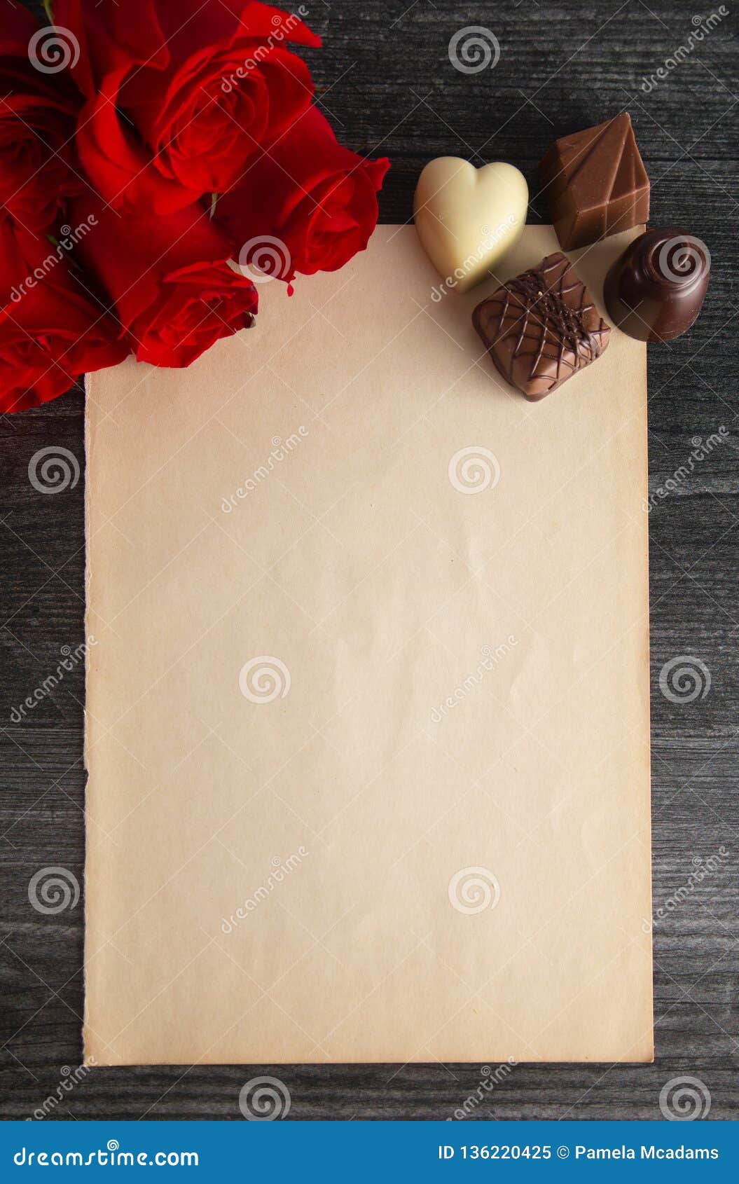 Blank Page for a Love Letter with Chocolates and Roses Stock Image ...