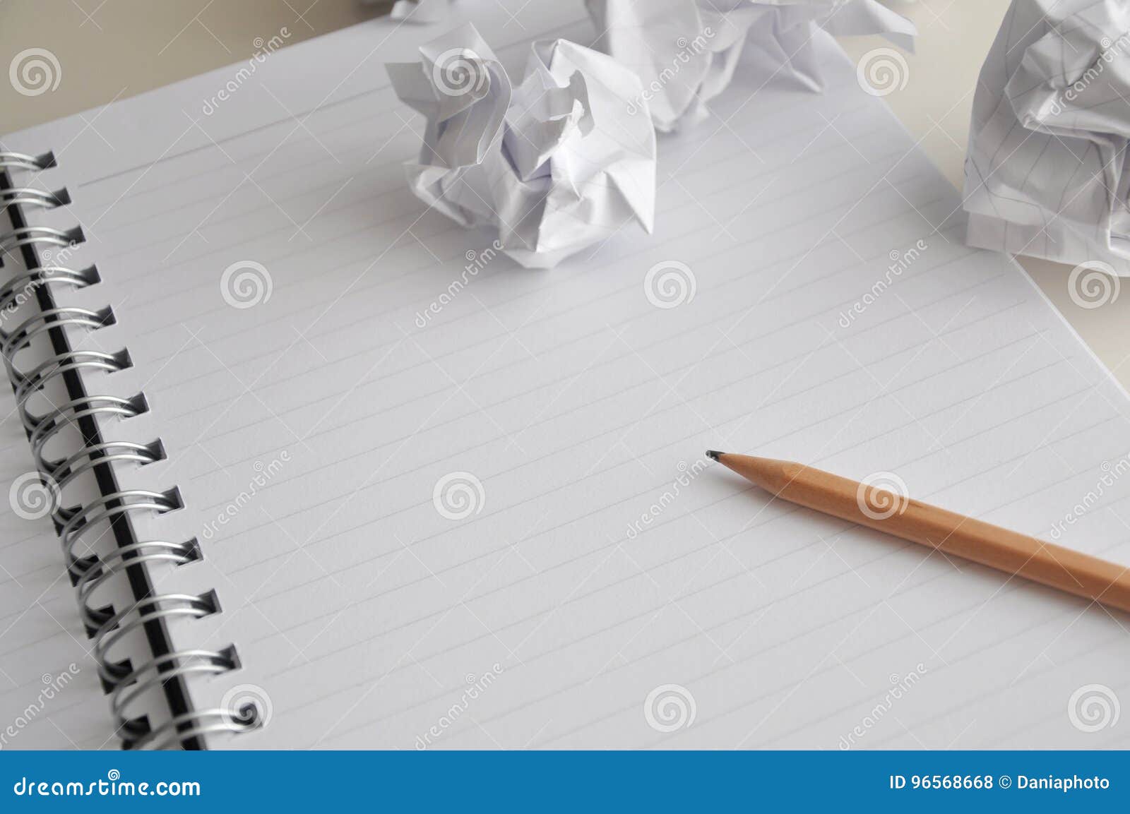 Blank Page of Notebook with Pencil and Crumpled Paper Stock Photo ...