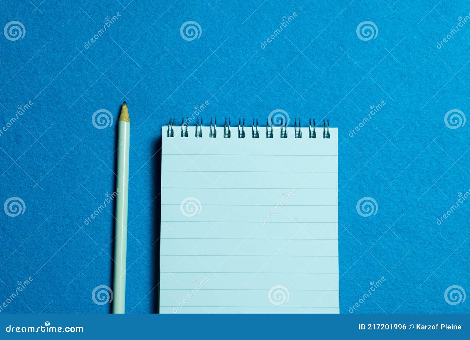 Blank Page of Notebook and Pencil on Light Blue Background Stock Photo ...