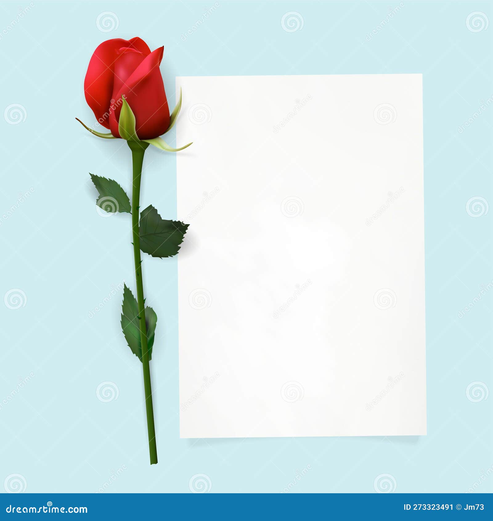 Blank Paper Card and Red Rose Stock Vector - Illustration of romantic ...