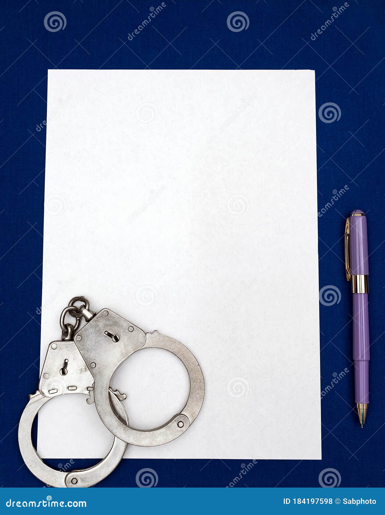 Blank Paper and Handcuffs stock photo. Image of empty - 184197598