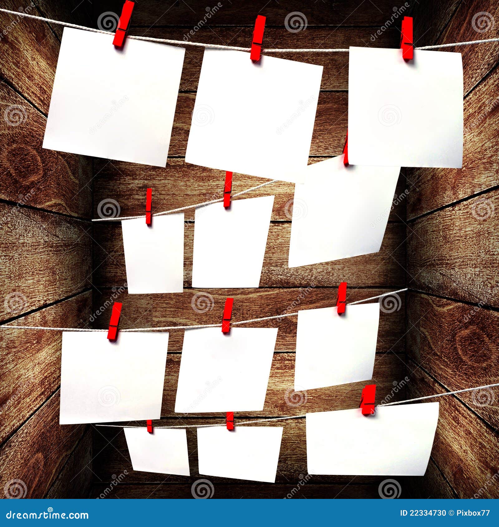 Blank Paper Hanging on Rope Stock Illustration - Illustration of ...