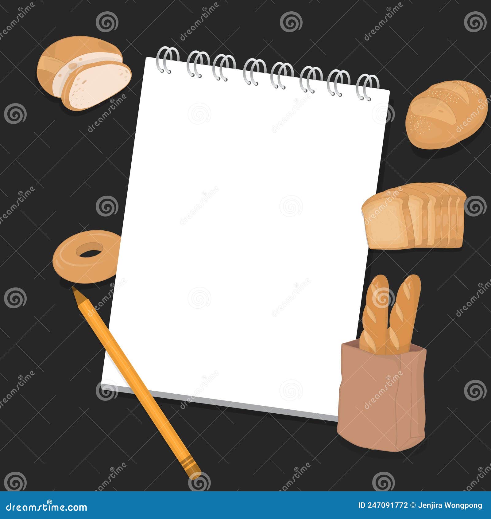 Blank Paper Note with Bakery Bread and Pastry Stock Vector ...