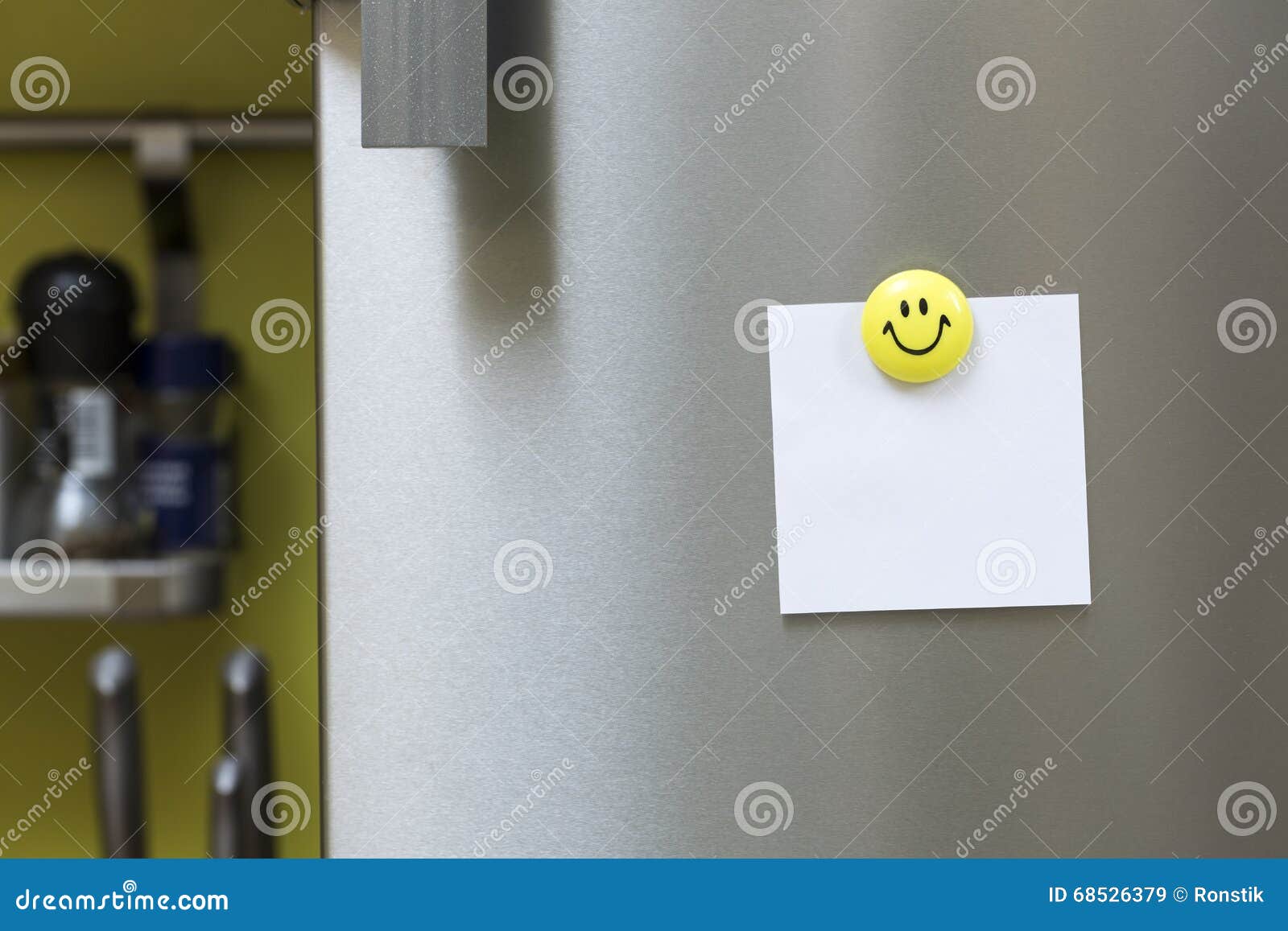 Blank Paper Note with Magnet Hanging on Fridge Door Stock Image - Image ...