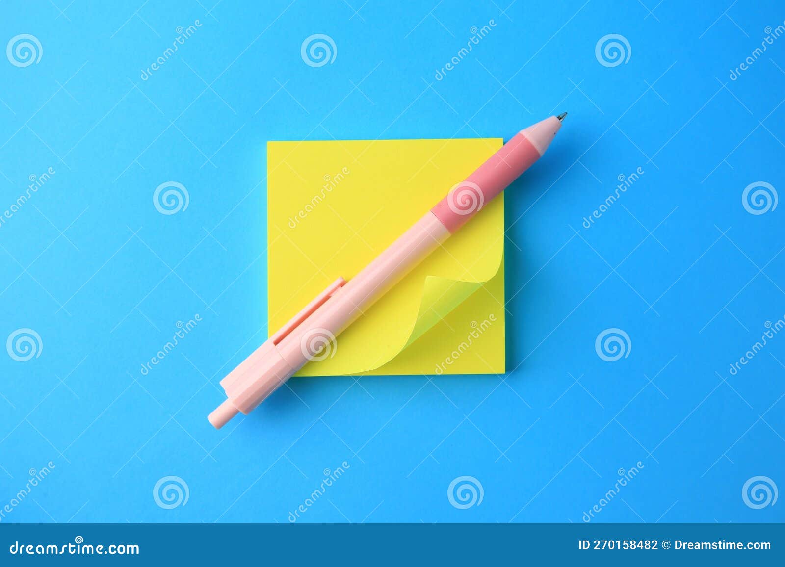 Blank Paper Note and Pen on Light Blue Background, Top View Stock Photo ...