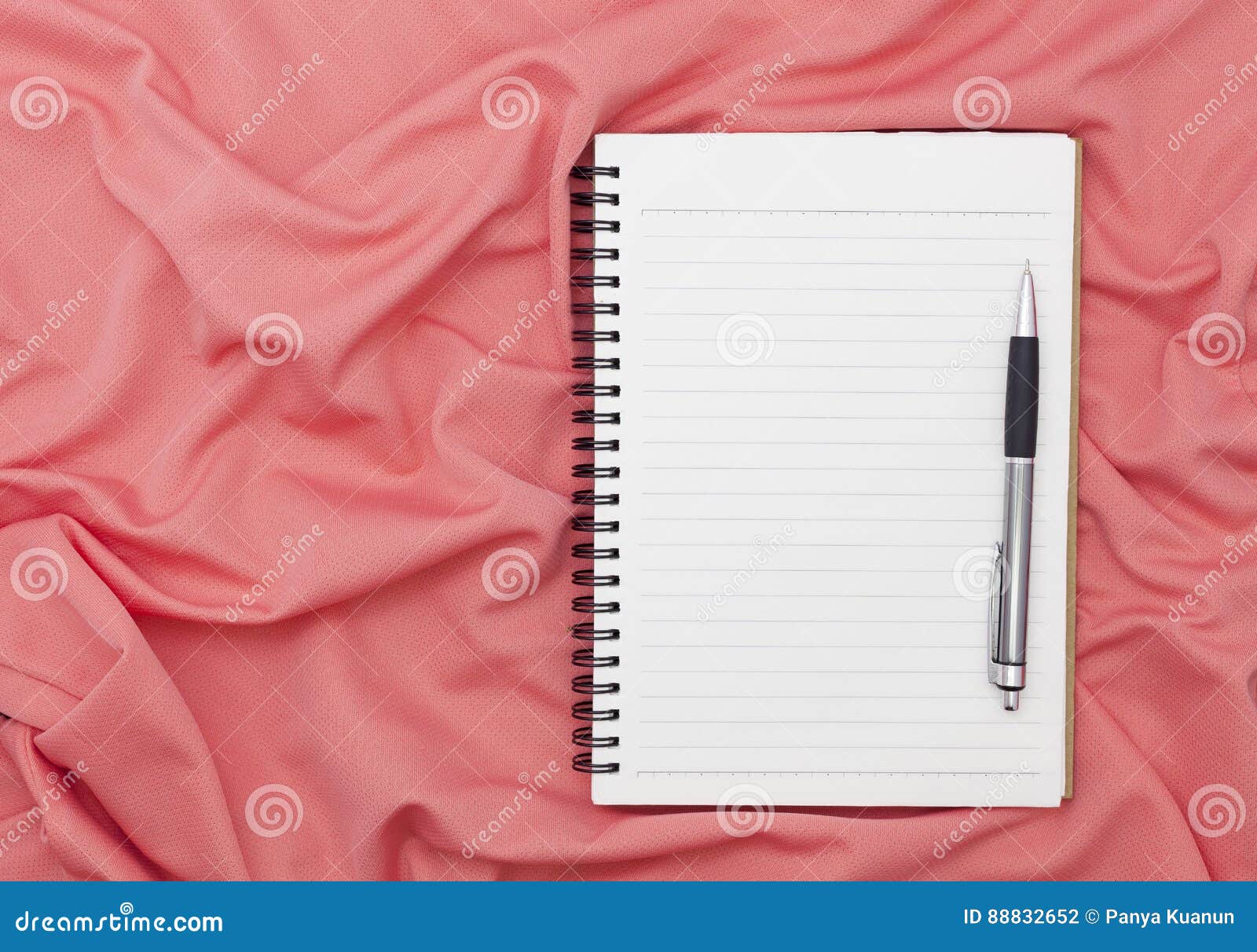Blank Paper Notebook with Pen on Beautiful Pastel Silk Background ...