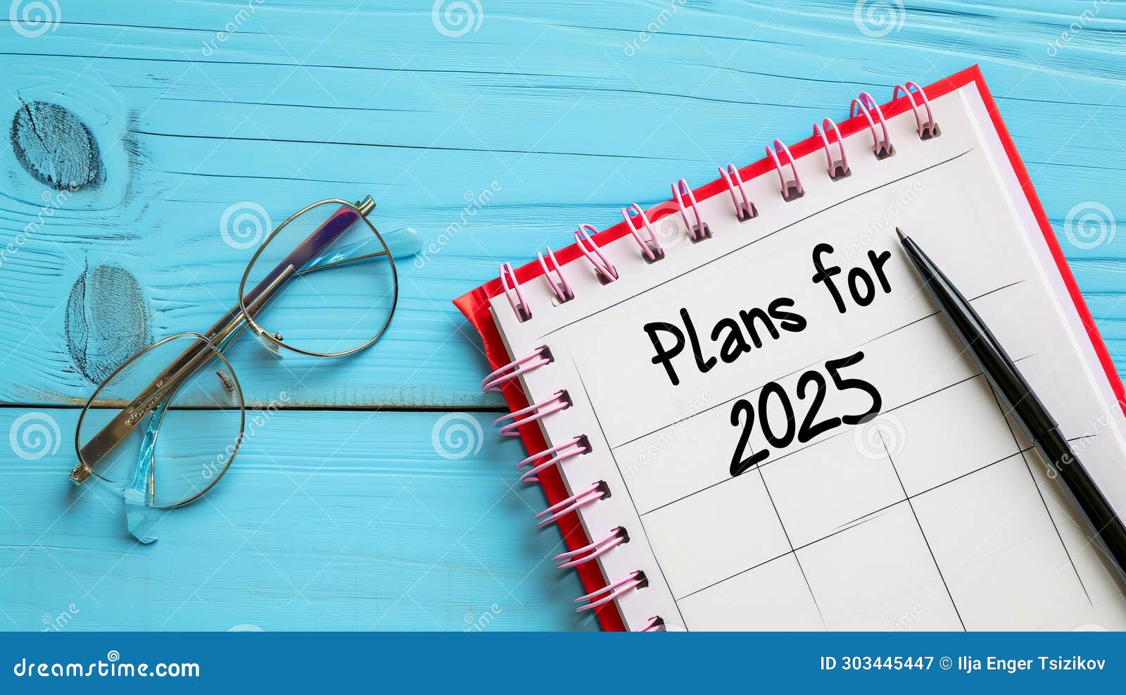 Blank Paper Notebook with Plans for 2025 Text on Wooden Table Top View ...