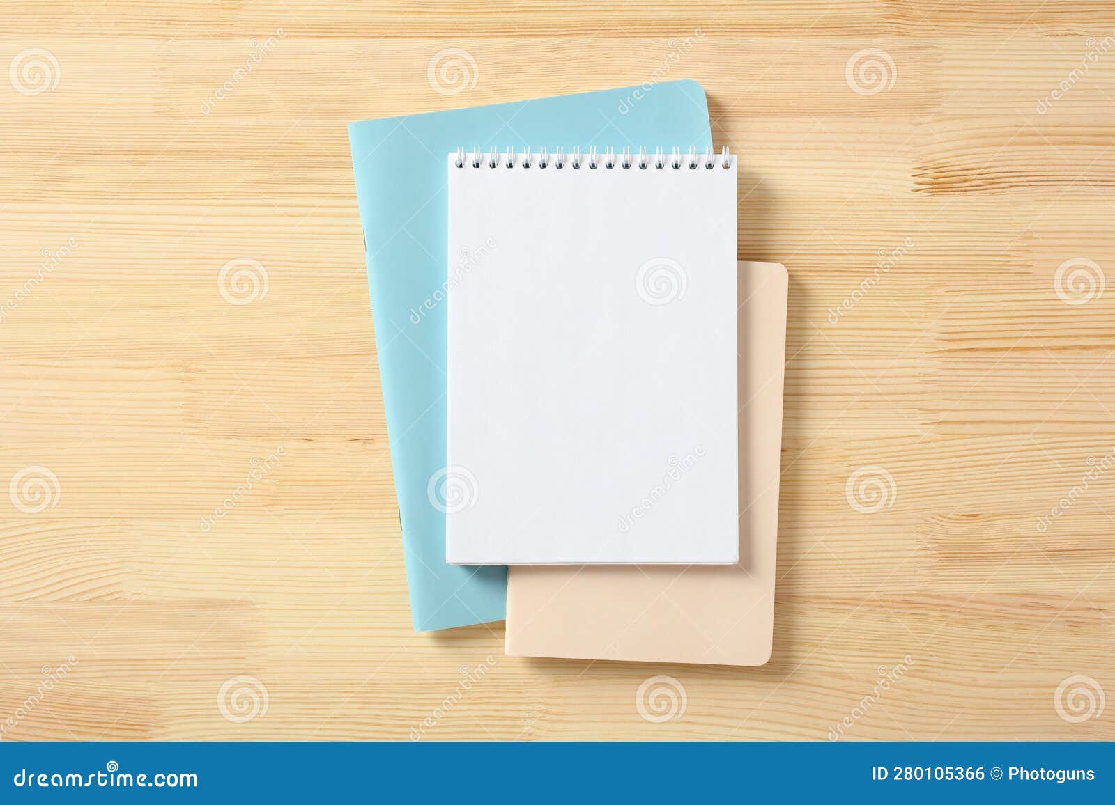 Blank Paper Notebooks on Wooden Table, Top View Stock Photo - Image of ...