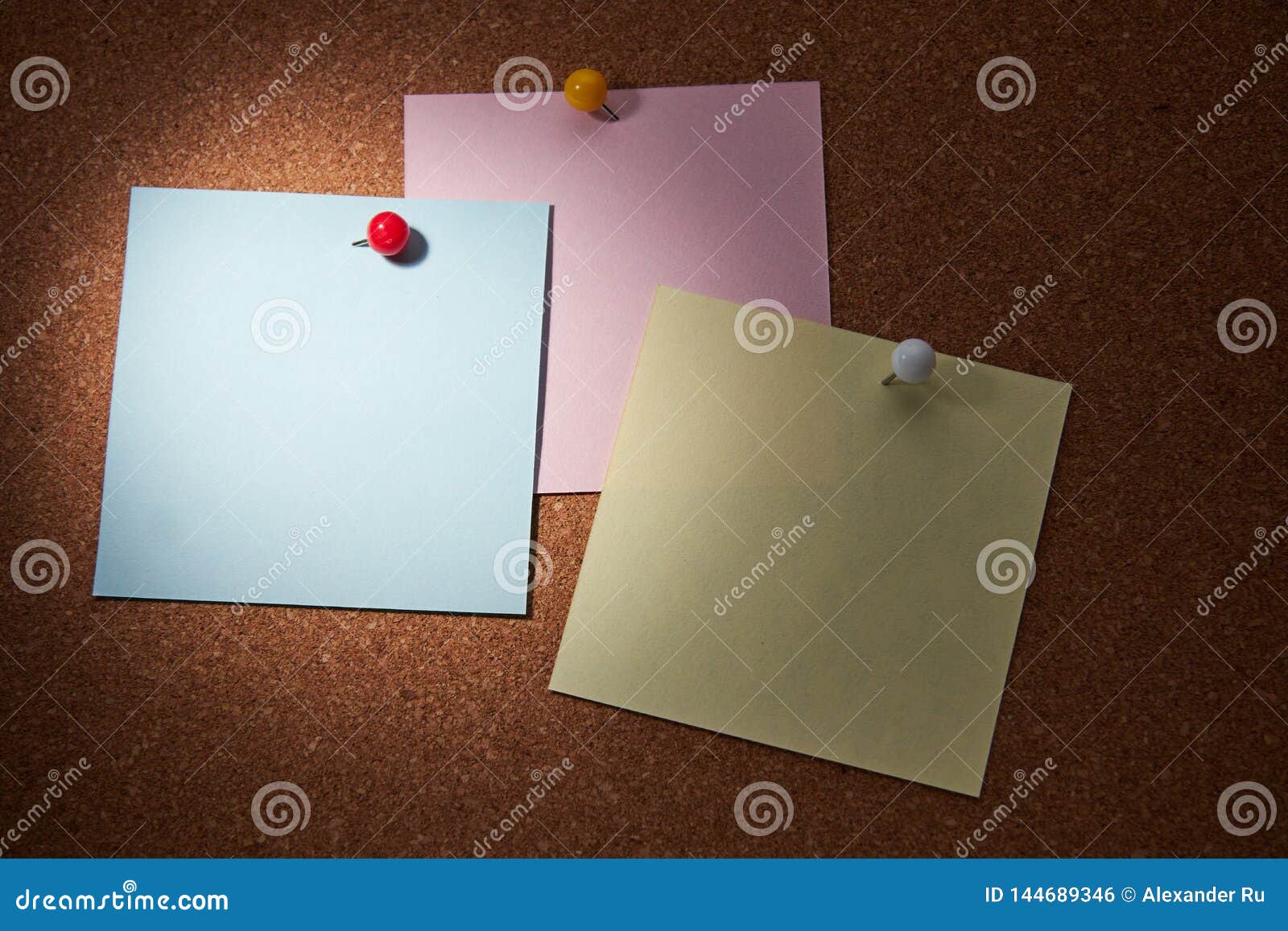 Blank Paper Notes Attached To Cork Wall with Push Pins Stock Photo ...