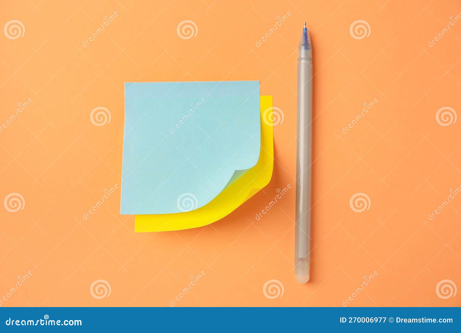 Blank Paper Notes and Pen on Pale Orange Background, Flat Lay Stock ...