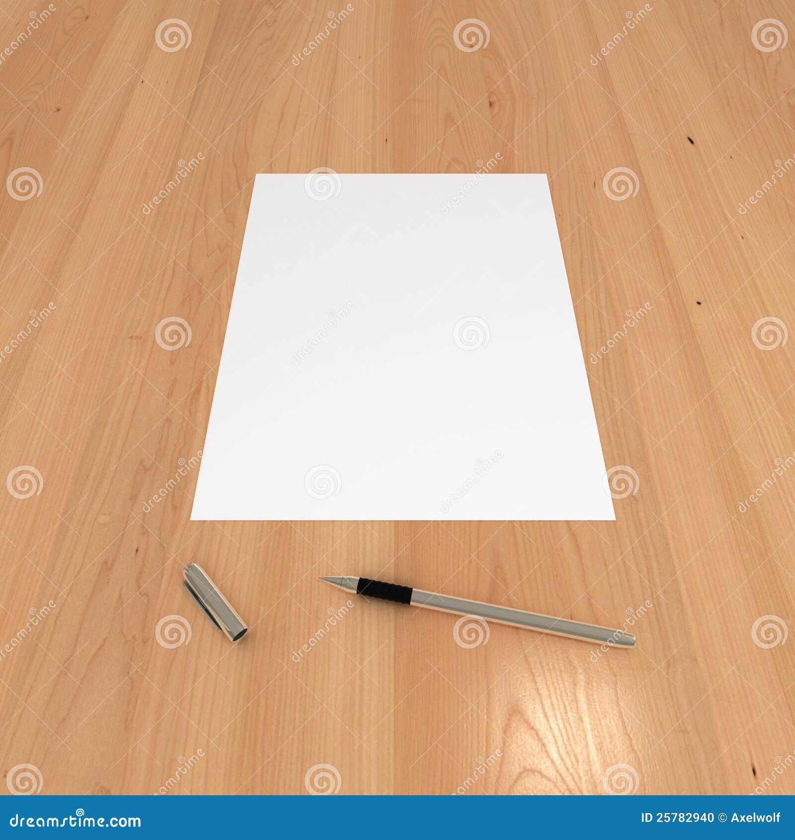 Blank Paper and Pen on Wooden Table Stock Illustration - Illustration ...