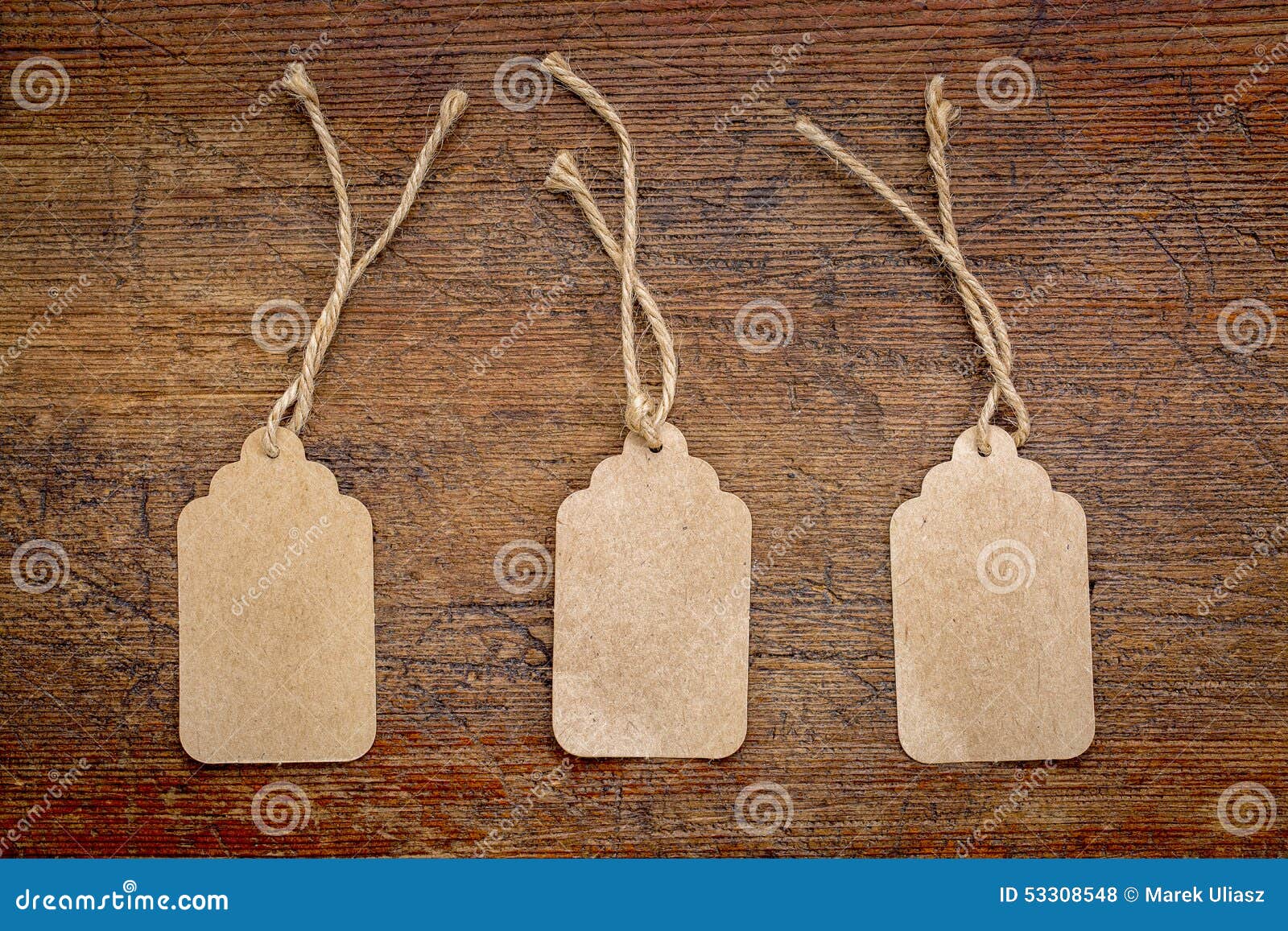 Blank Paper Price Tags on Rustic Wood Stock Photo - Image of abstract ...