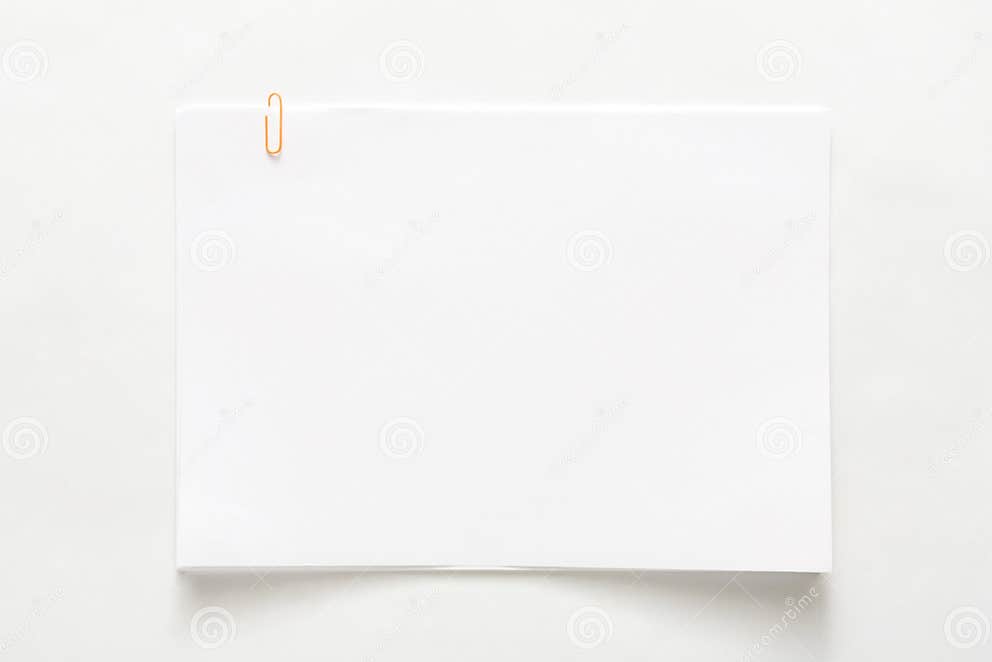 Blank Paper Sheet Attached with Clip Isolated on White Background Stock ...