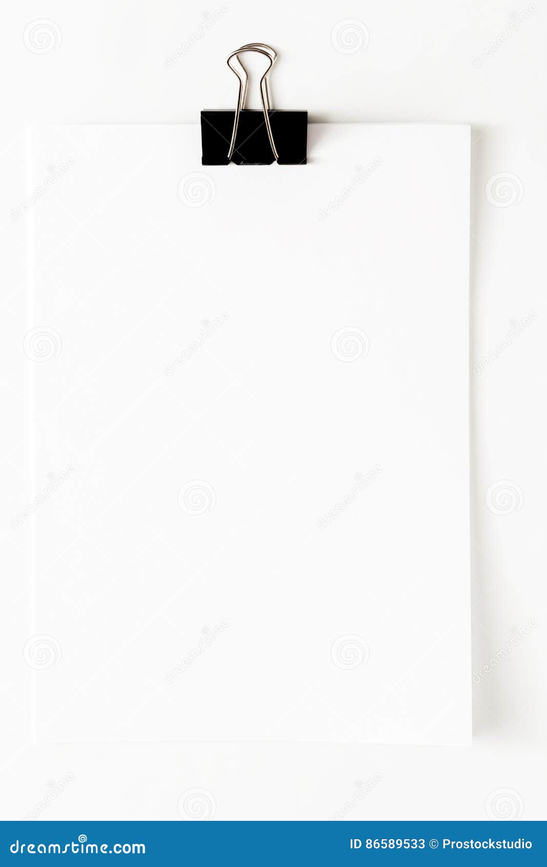 Blank Paper Sheet Attached with Clip Isolated on White Background Stock ...