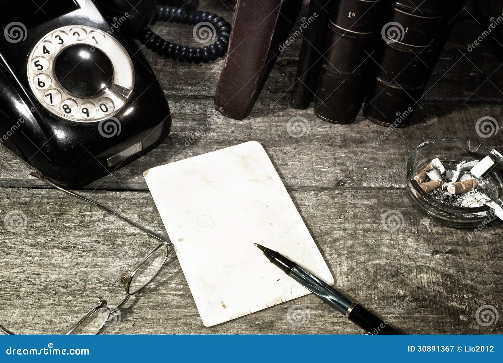 Blank Paper Sheet on an Old Desk Stock Image - Image of ashtray, letter ...