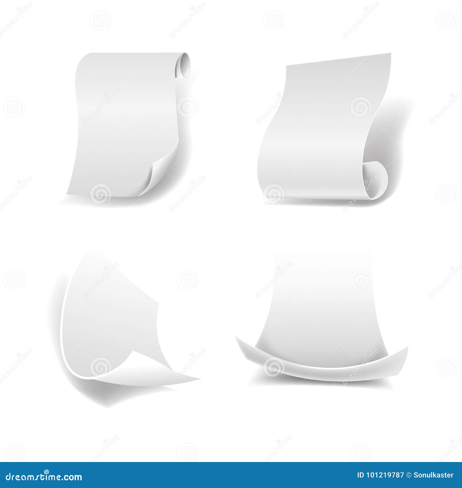 Blank Paper Sheets with Curled Edges and Smooth Surface Stock Vector ...