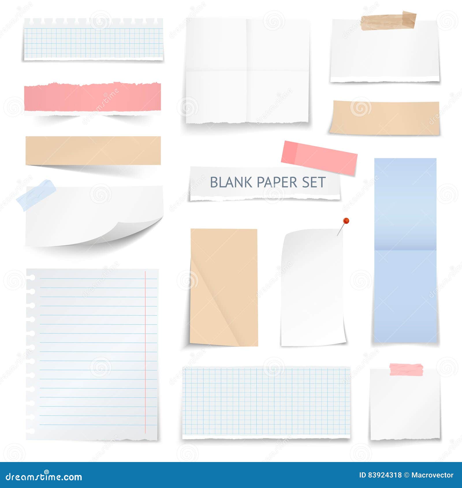 Blank Paper Sheets Strips Realistic Collection Stock Vector ...