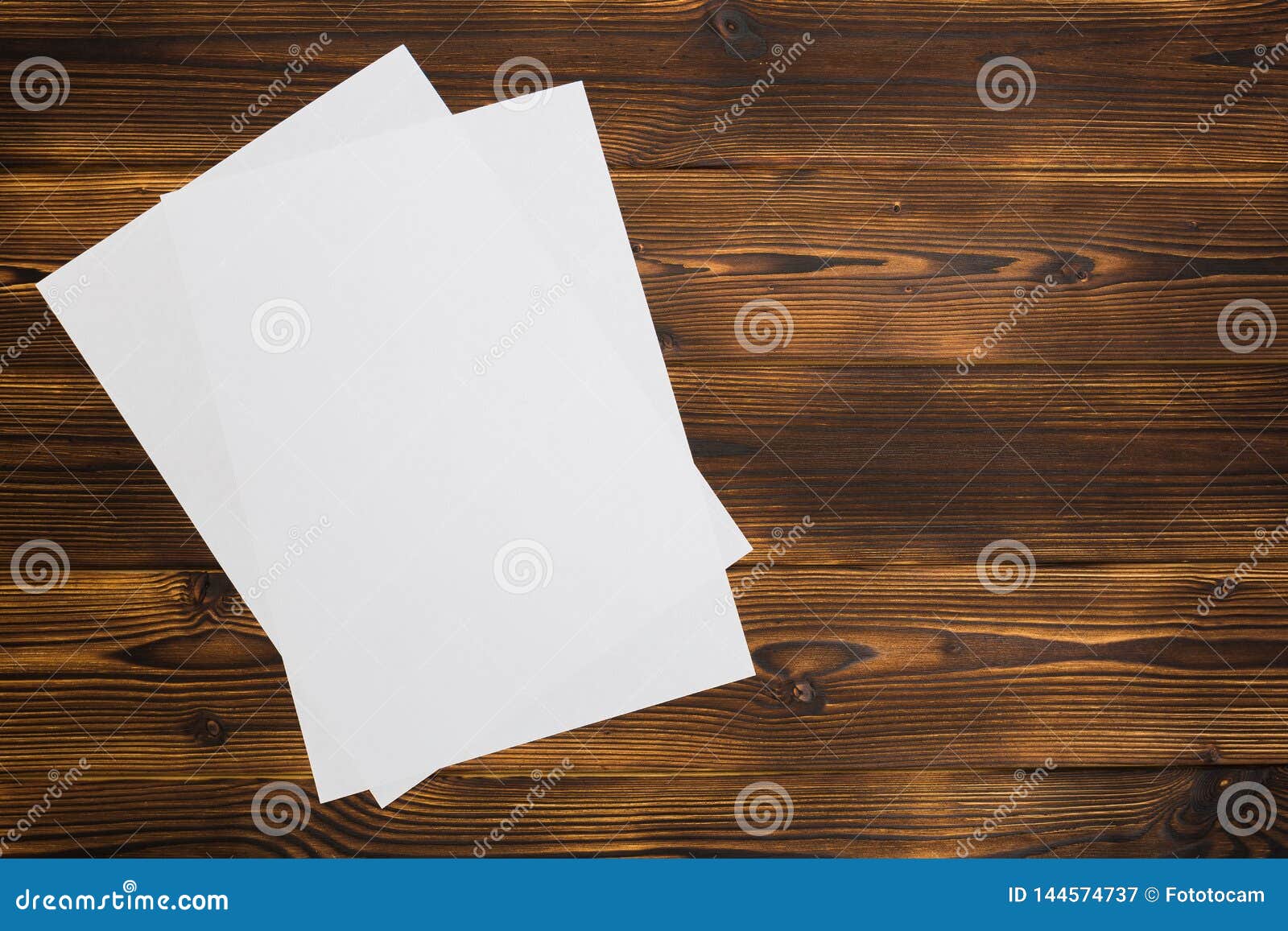Blank Paper Sheets on Wooden Background Stock Image - Image of hanged ...