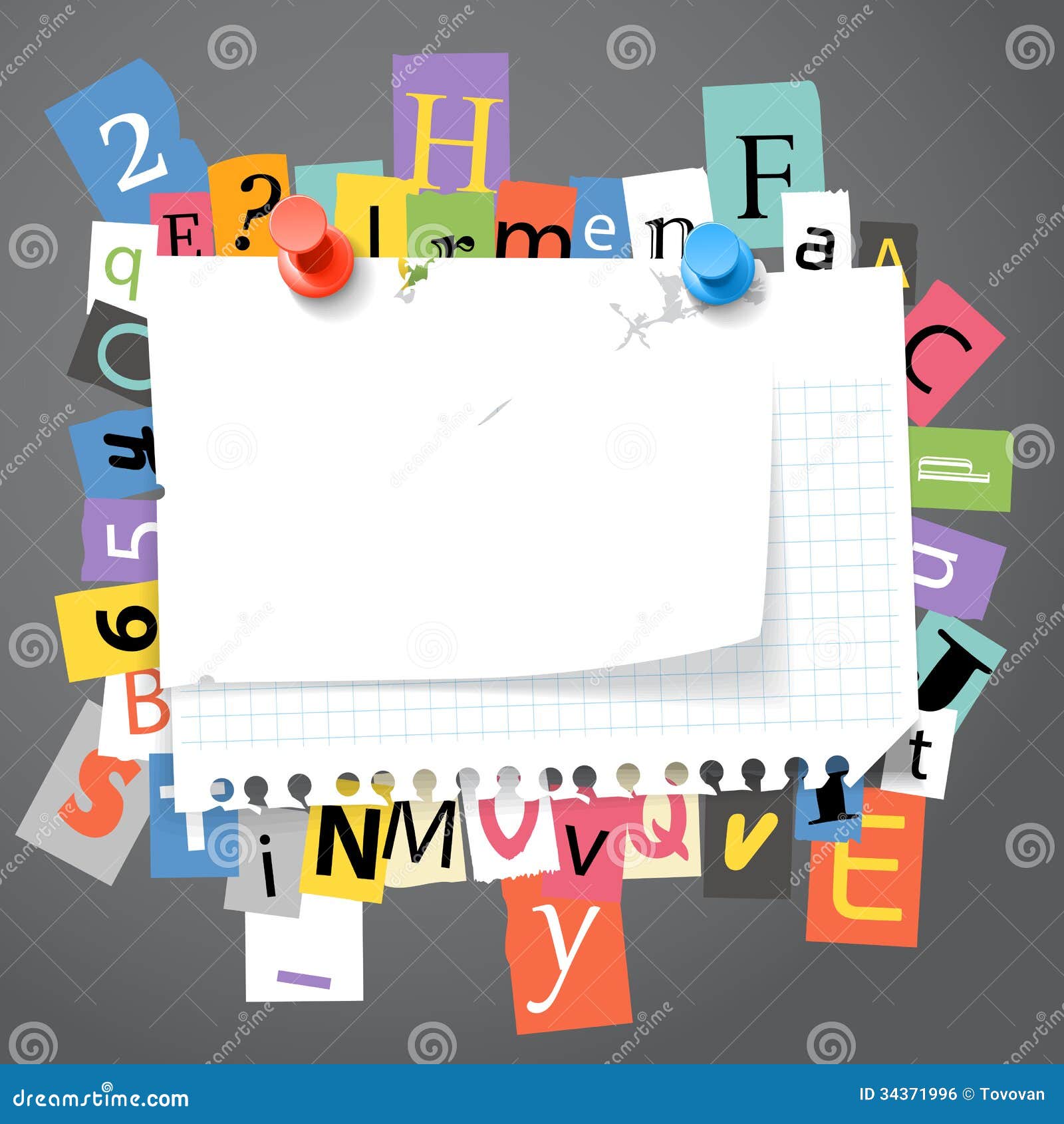 Blank Paper Stickers and Color Paper Letters Stock Vector ...