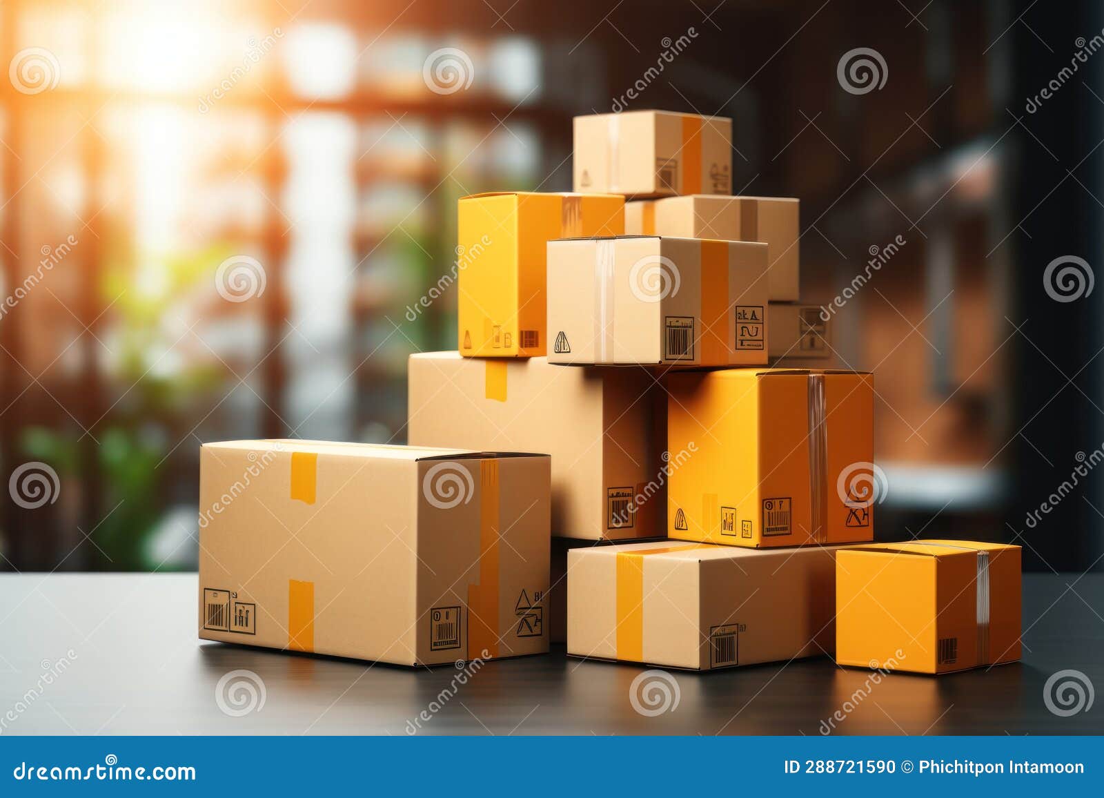 Blank Parcel Box on Table Mockup Product Packaging Concept, Generative ...