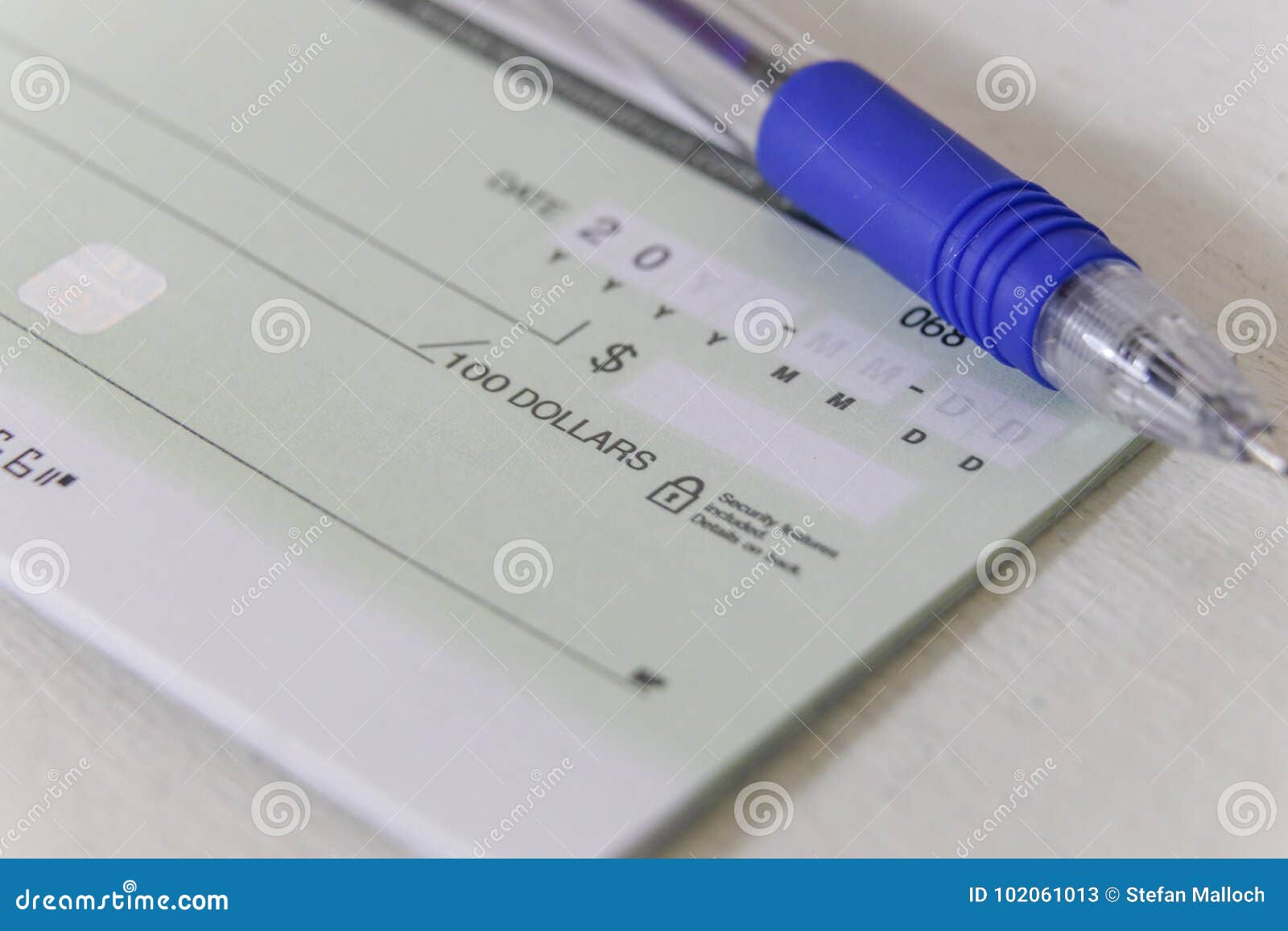 A Blank Personal Cheque with a Pen Stock Image - Image of office, plan ...