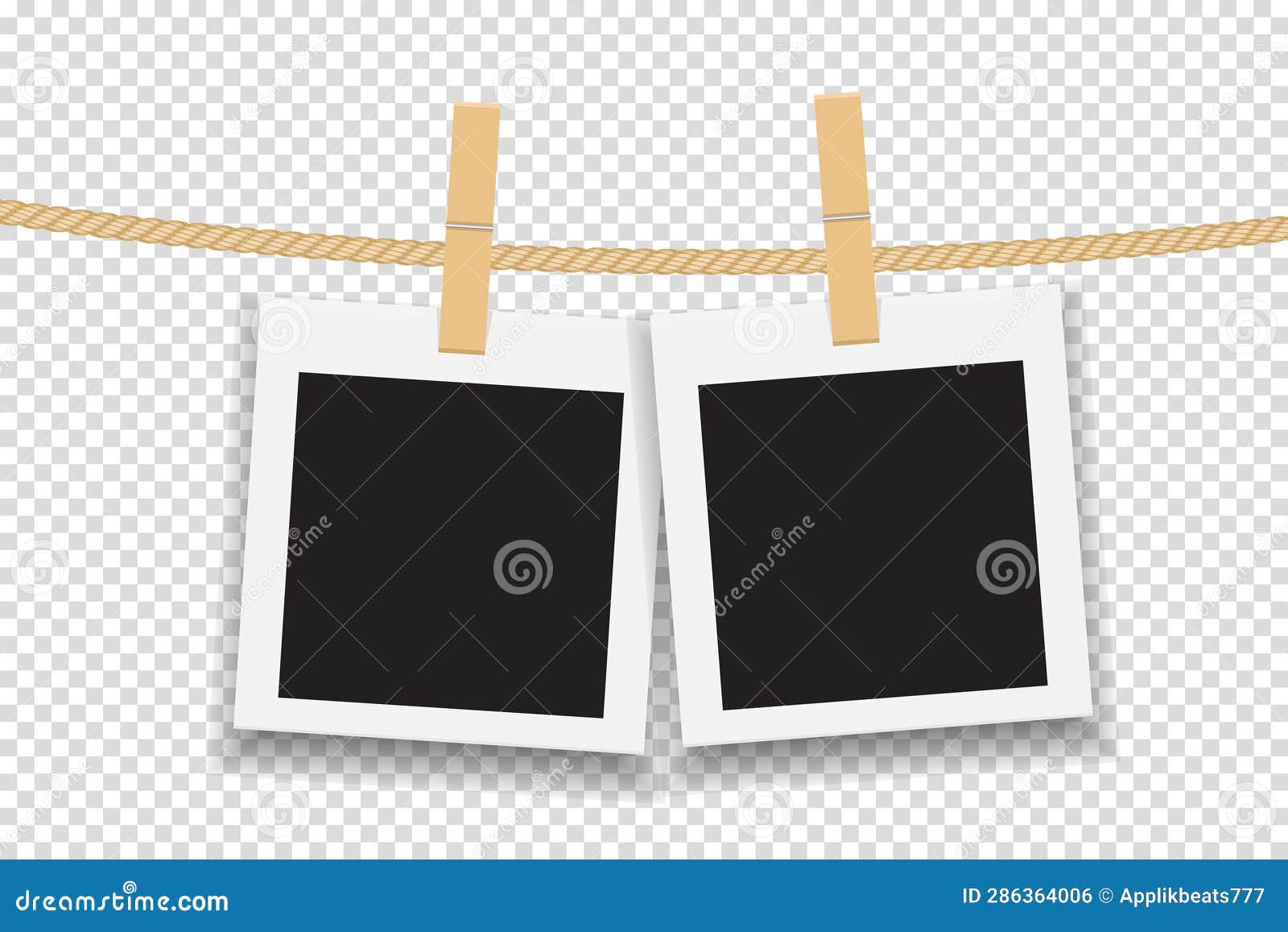 Blank Photo Frame Hanging on Line or Rope. Vector Illustration Stock ...