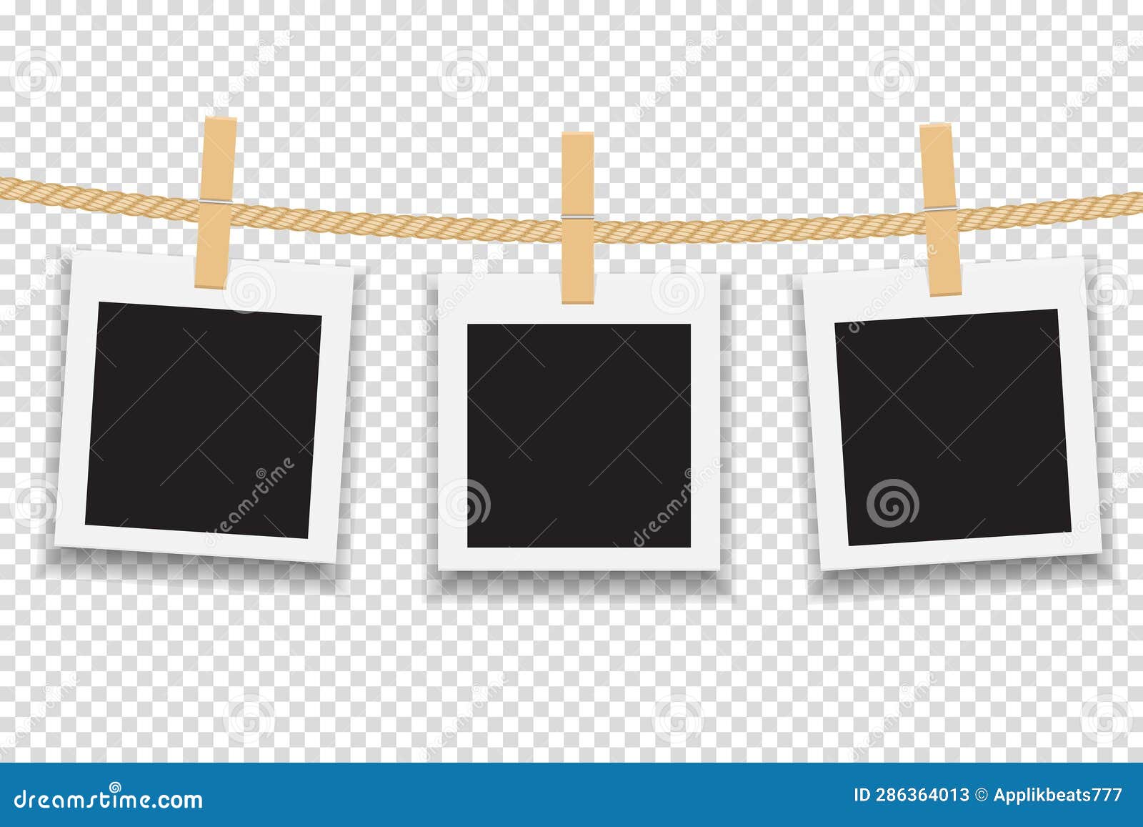 Blank Photo Frame Hanging on Line or Rope. Vector Illustration Stock ...