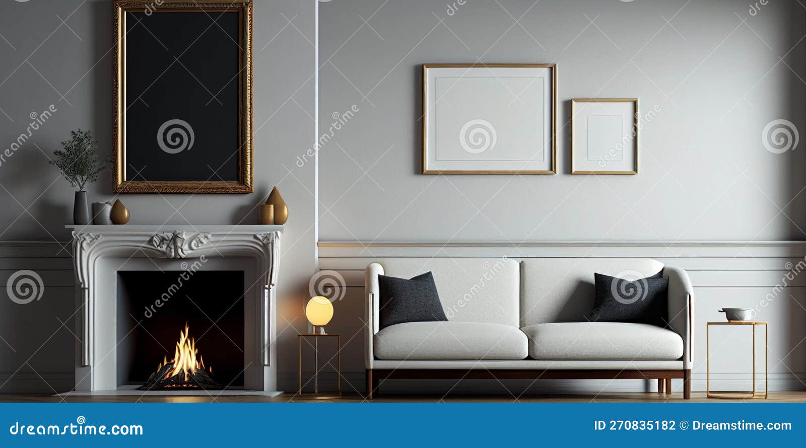 Blank Photo Frame Interior Design with Sofa Fireplace in Living Room ...