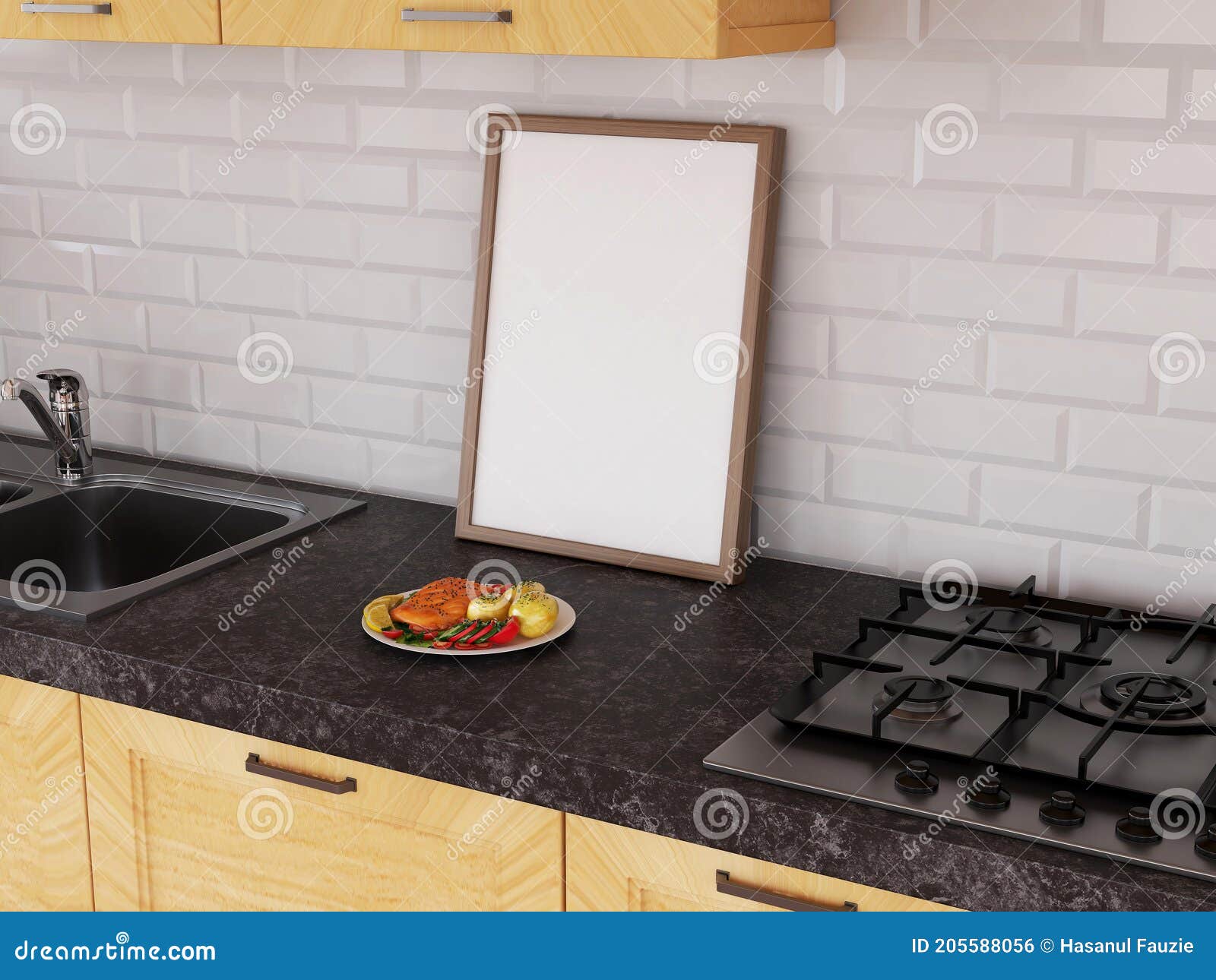 Blank Photo Frame Realistic Mockup in the Kitchen. 3D Rendering, 3D ...